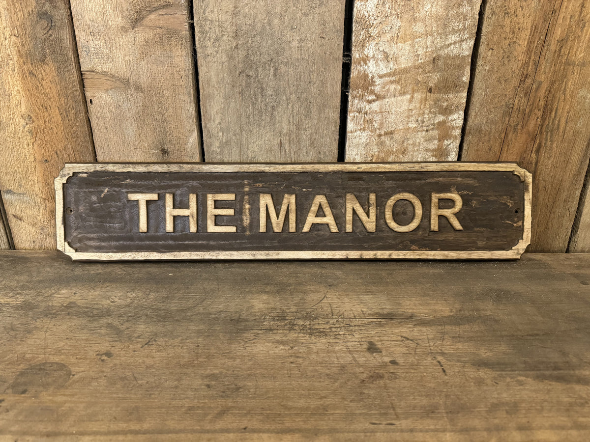 Carved Wooden The Manor Sign – Burgess Reclamation