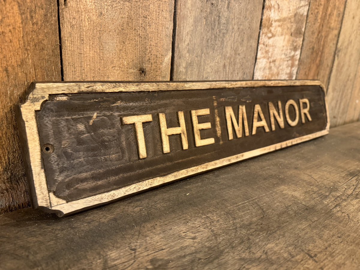 Carved Wooden The Manor Sign – Burgess Reclamation