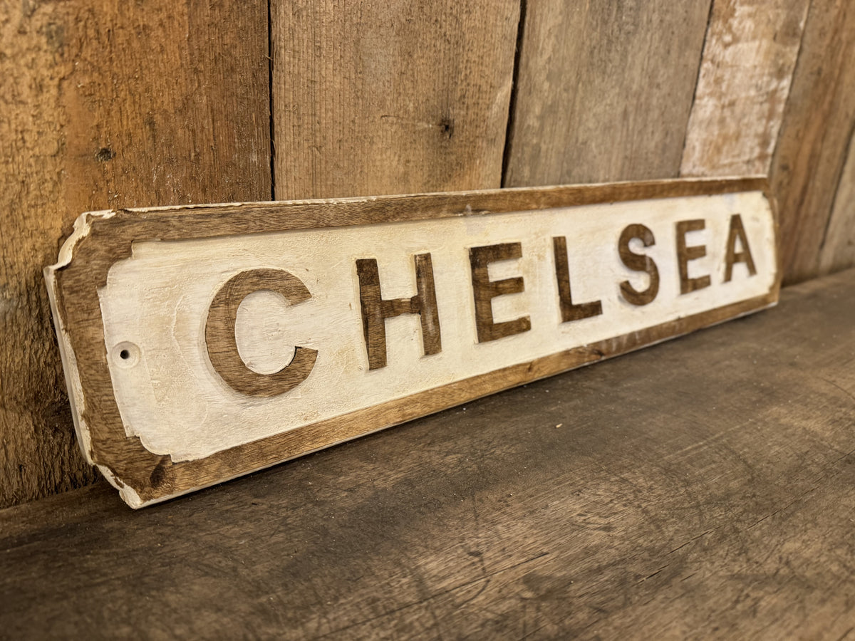 Carved Wooden Chelsea Sign – Burgess Reclamation