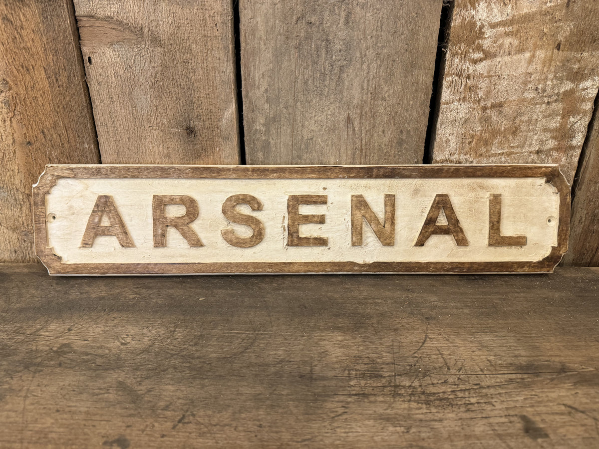 Carved Wooden Arsenal Sign – Burgess Reclamation