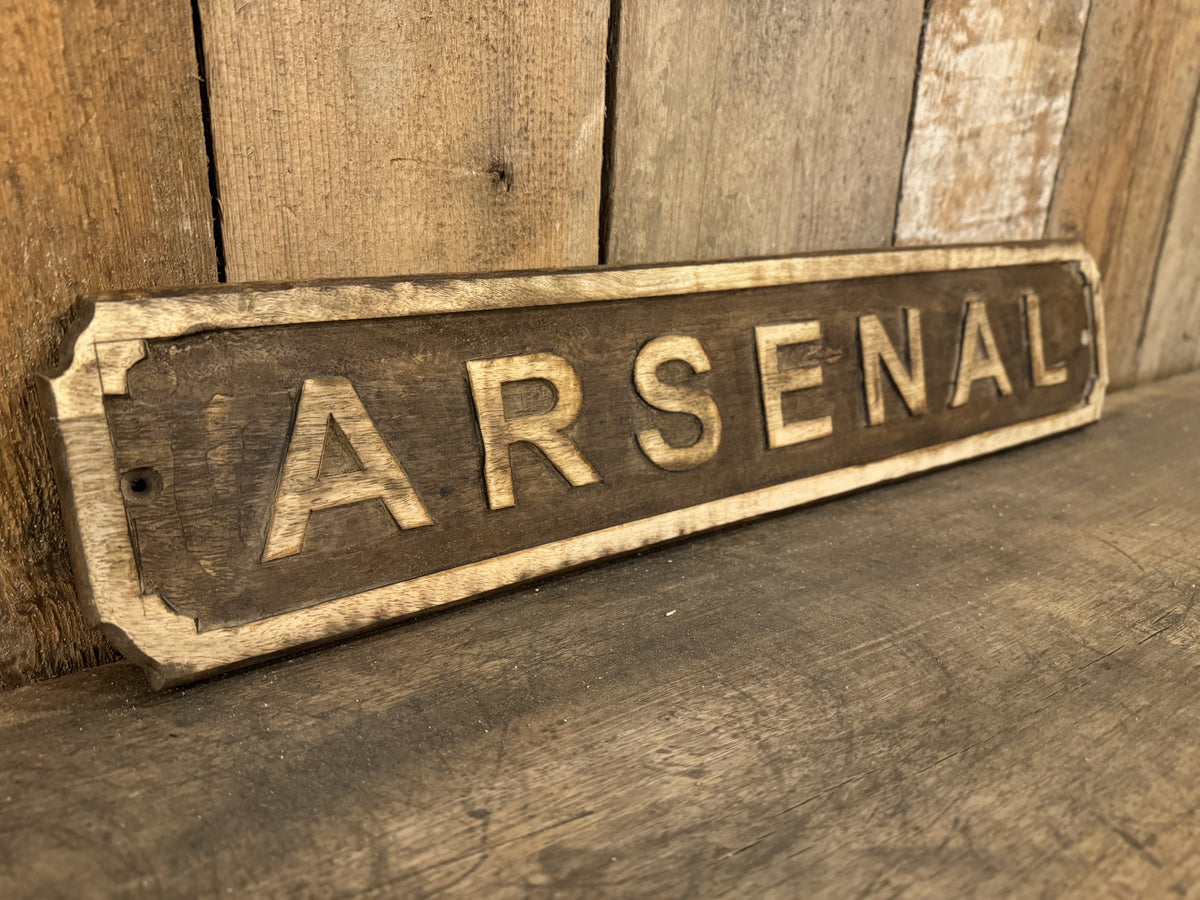 Carved Wooden Arsenal Sign – Burgess Reclamation