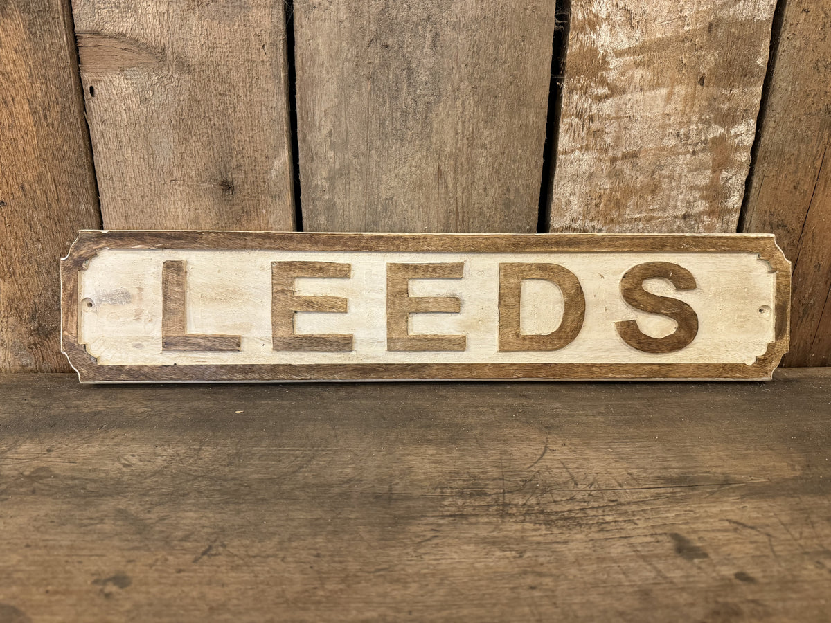 Carved Wooden Leeds Sign – Burgess Reclamation